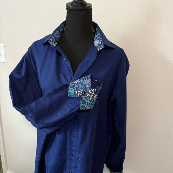 Bertigo | Shirts | Mens Bertigo Blue Dress Shirt With Patterned Collar ...